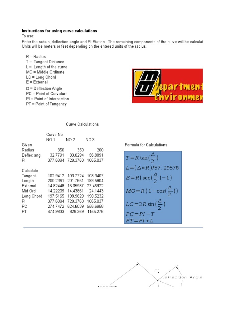 Instructions For Using Curve Calculations | PDF | Tangent | Curvature