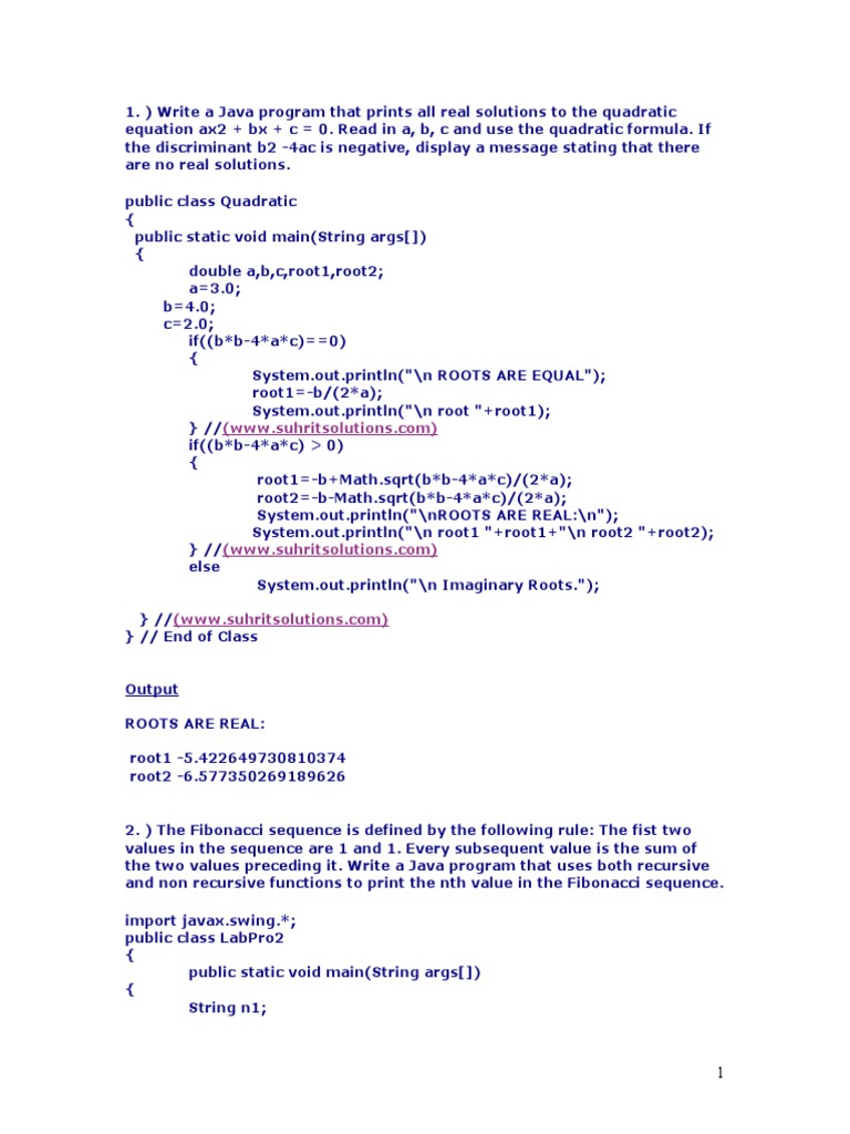 Java Lab Programs | PDF | Quadratic Equation | Computer File