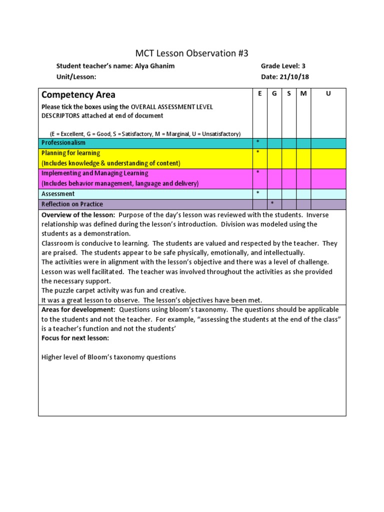 Grade 3 Lesson Observation Report | PDF
