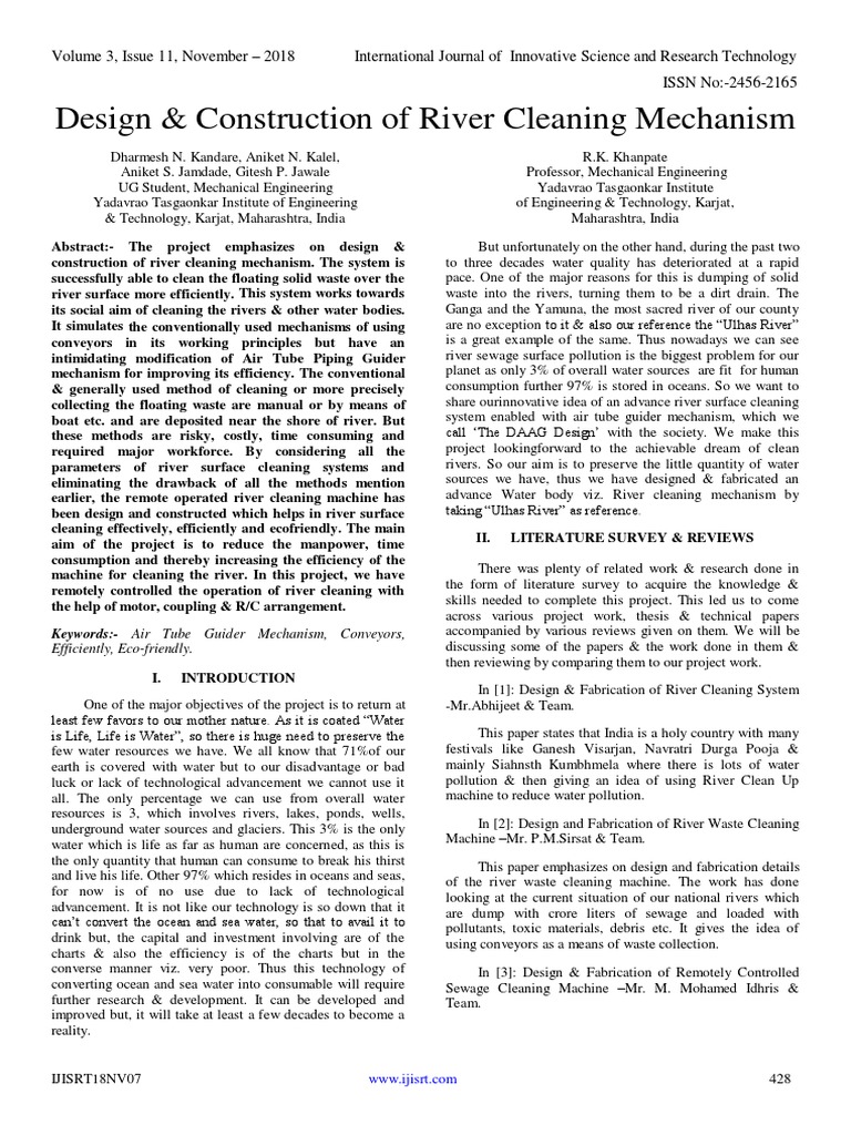 Design & Construction of River Cleaning Mechanism | PDF | Pollution | Water