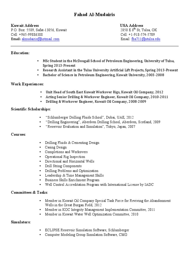 Fahad Resume | Download Free PDF | Oil Well | Petroleum
