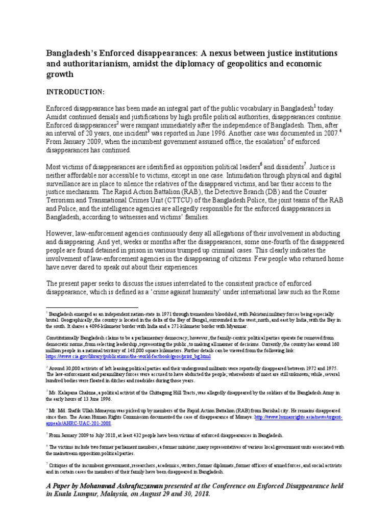 Enforced Disappearance in Bangladesh PDF | PDF | Human Rights | Police