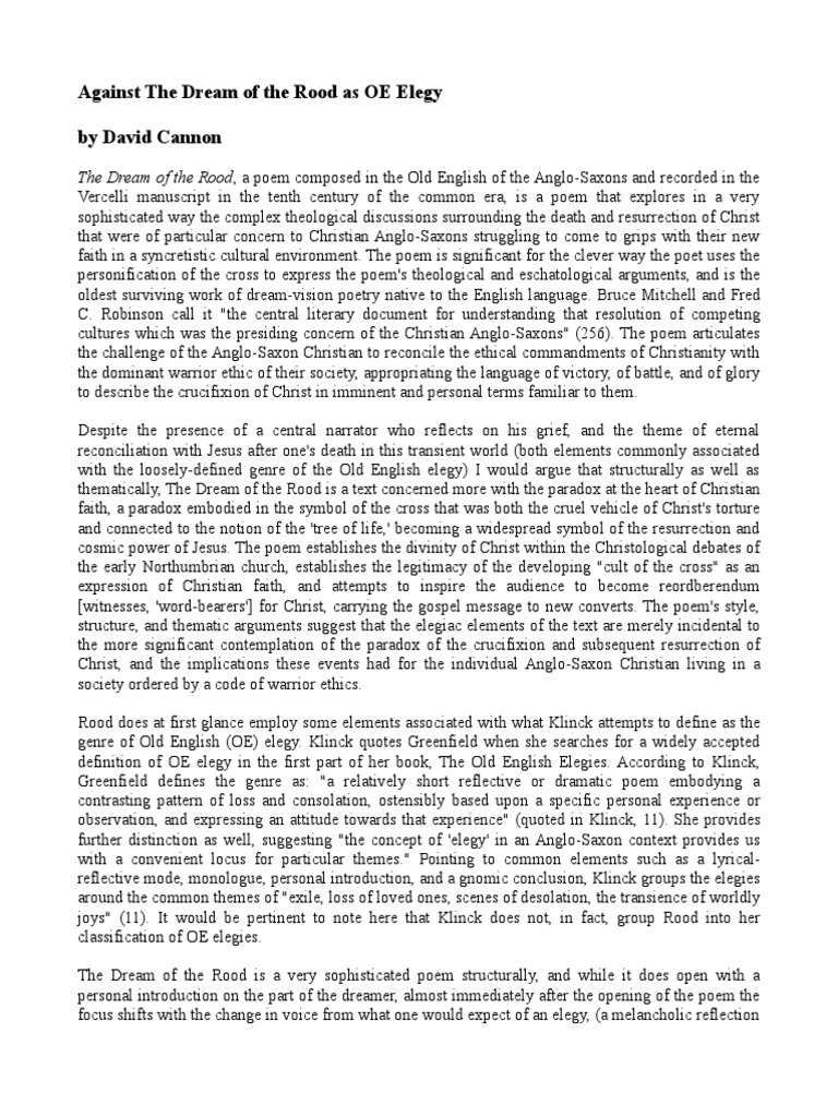 Essay On Dream of The Rood | PDF | Resurrection Of Jesus | Jesus