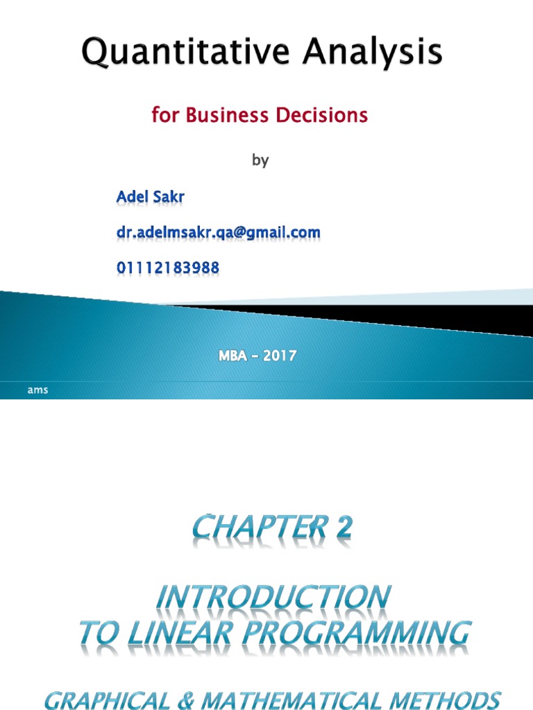 QA Lecture2 LP 1 | PDF | Mathematical Optimization | Linear Programming