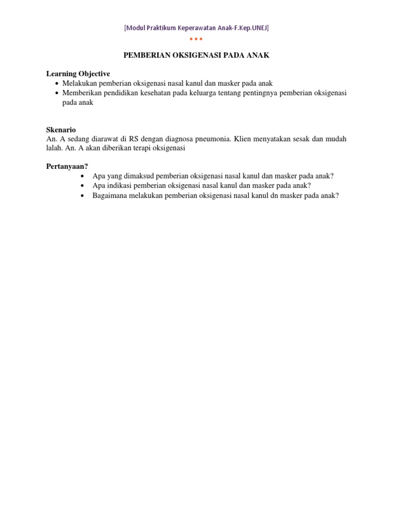 Pemberian Oksigenasi, Inhalasi, Dan Suction Pada Anak PDF | PDF