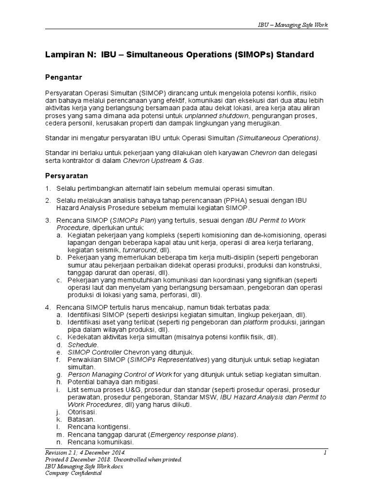 IBU - MSW - Process - Lampiran N - IBU - Simultaneous Operations (SIMOPs) Standard-1 | PDF