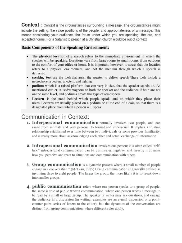 Context Based Speaking PDF | PDF | Conversation | Communication