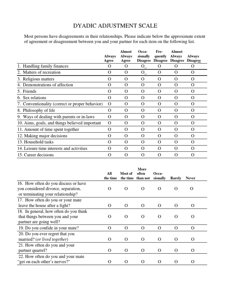 Dyadic Adjustment Scale Pdf Pdf Action Philosophy Interpersonal Relationships