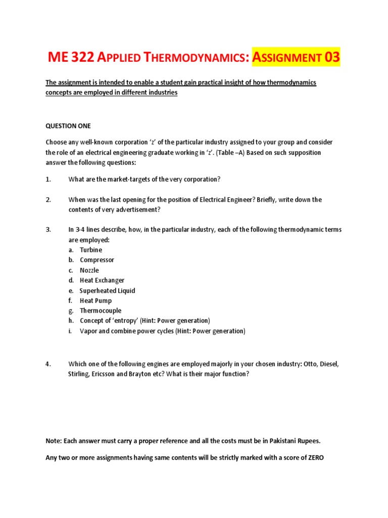 Assignment 03 Applied Thermodynamics | PDF | Cogeneration | Heat
