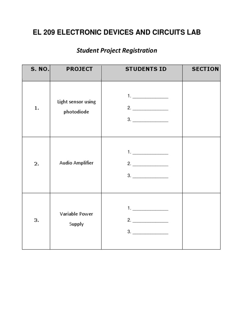 El 209 Electronic Devices and Circuits Lab: Student Project Registration | PDF | Rectifier ...