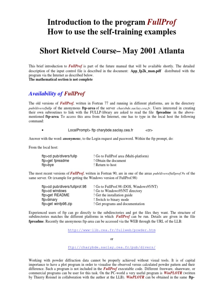 An Introduction to Using the Rietveld Refinement Program FullProf with Self-Training Examples ...
