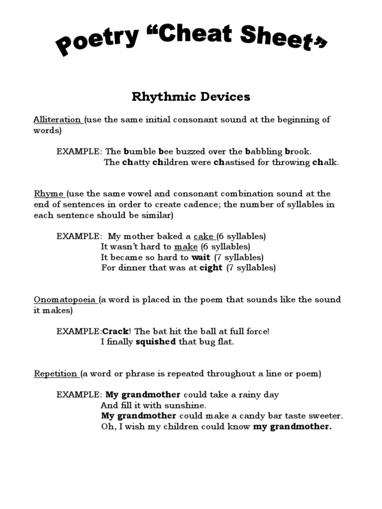 Poetry Cheat Sheet | PDF | Language Arts & Discipline