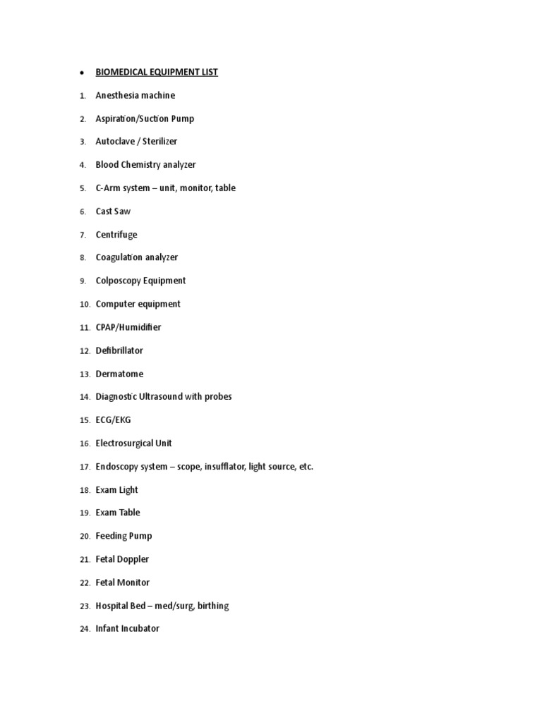 Essential Biomedical Equipment List | PDF