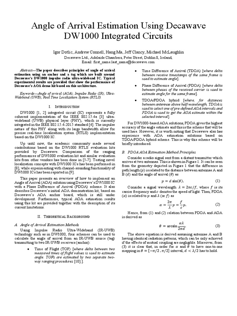 Angle of Arrival Estimation Using Dw1000 Online | PDF | Ultra Wideband | Antenna (Radio)