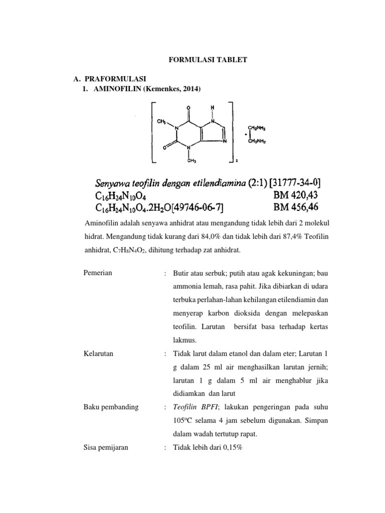 Preformulasi Tablet Aminofilin | PDF