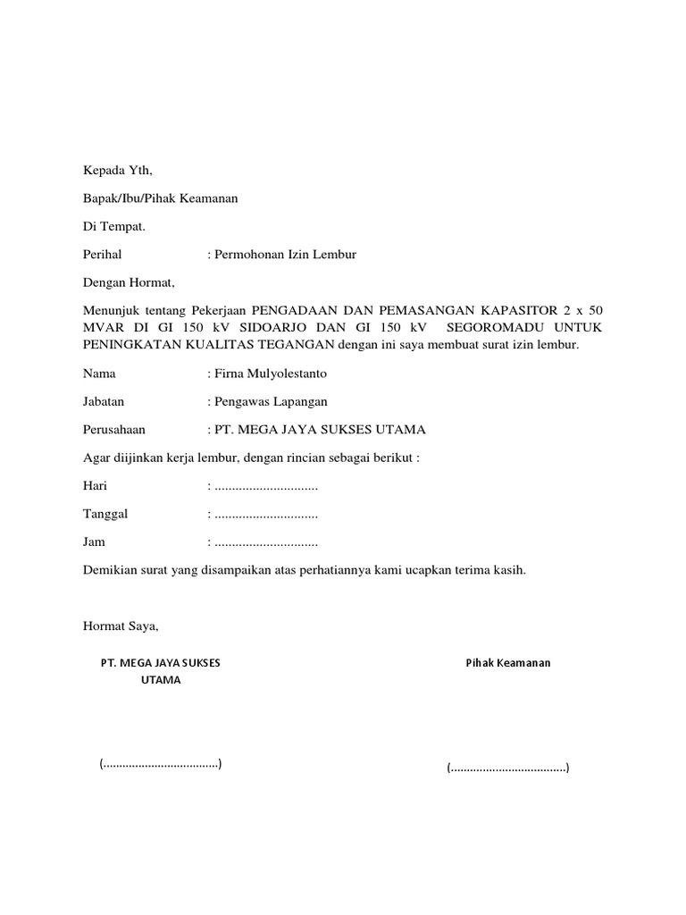 Form Surat Izin Lembur | PDF