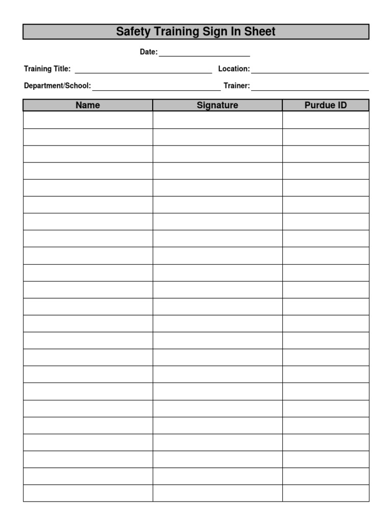 Safety sign-in sheet template | PDF
