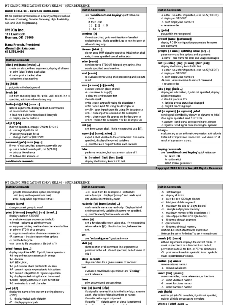 KSH 93 Quick Ref Builtins | PDF | Command Line Interface | Control Flow
