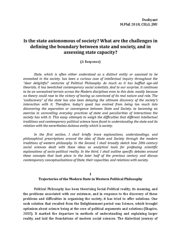 Is The State Autonomous of Society? What Are The Challenges in Defining ...