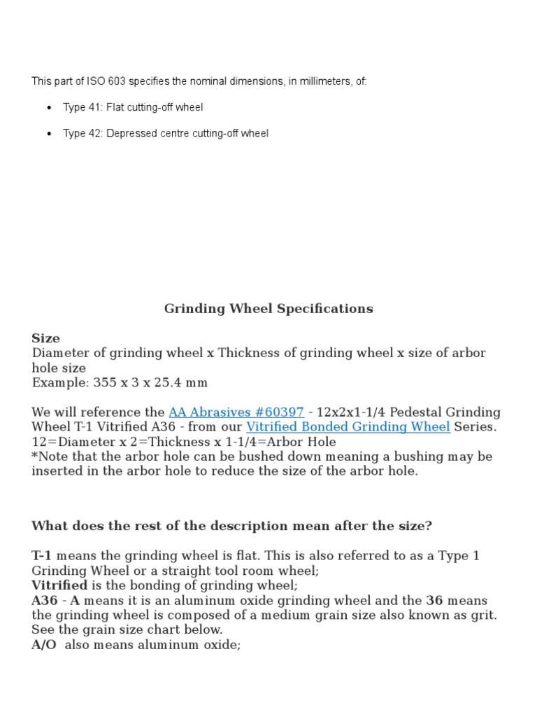 Grinding Wheel Specifications | PDF