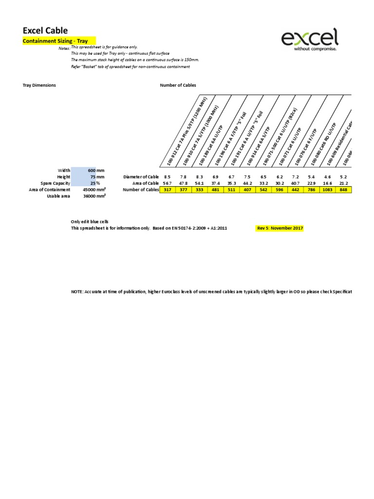 Excel Cable: Containment Sizing - Tray | Download Free PDF | Nature