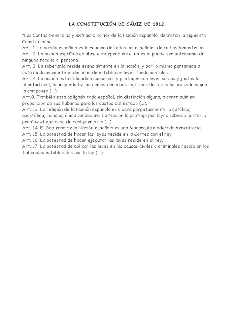 Texto Constitución de Cádiz de 1812 | PDF | España | Formas de gobierno