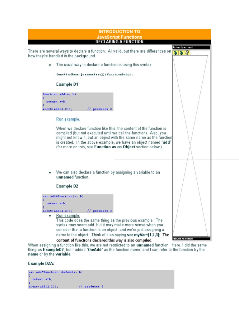 Introduction To Javascript Functions Pdf Subroutine Parameter Computer Programming 0308