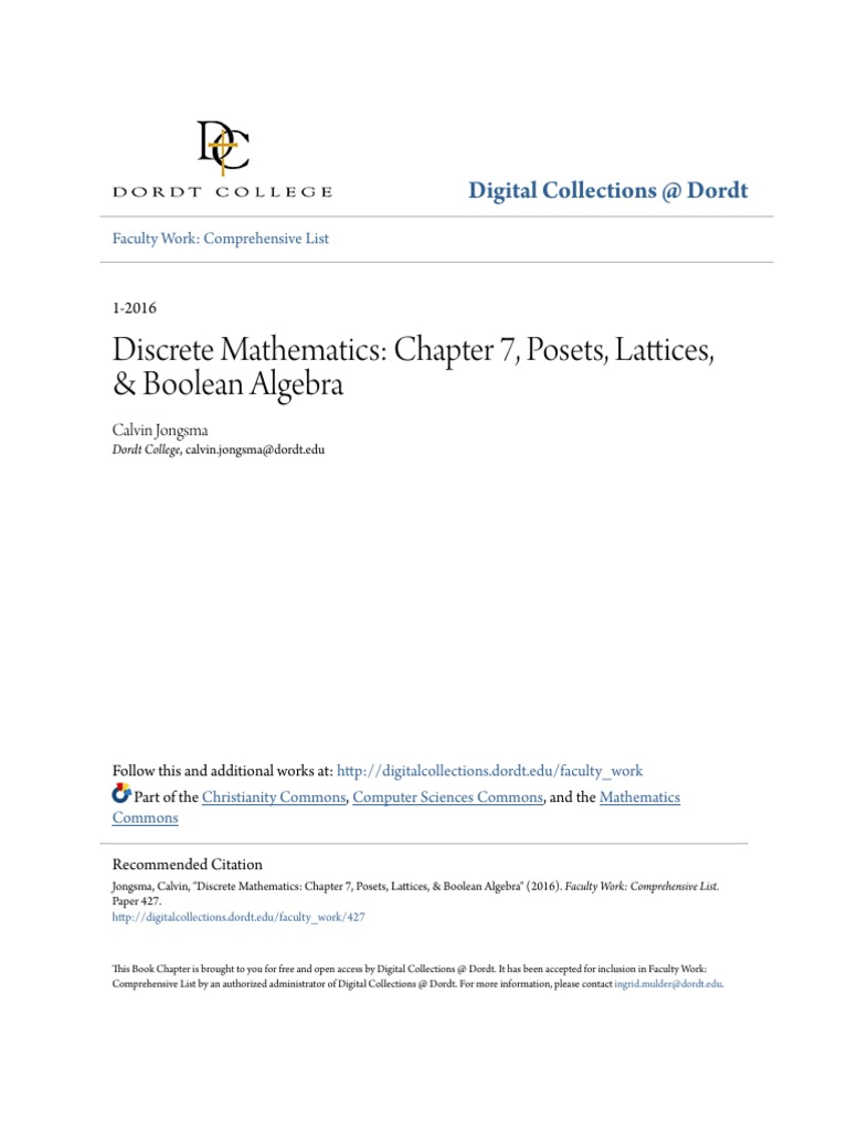 Discrete Mathematics - Chapter 7 Posets Lattices & Boolean Alge | PDF ...