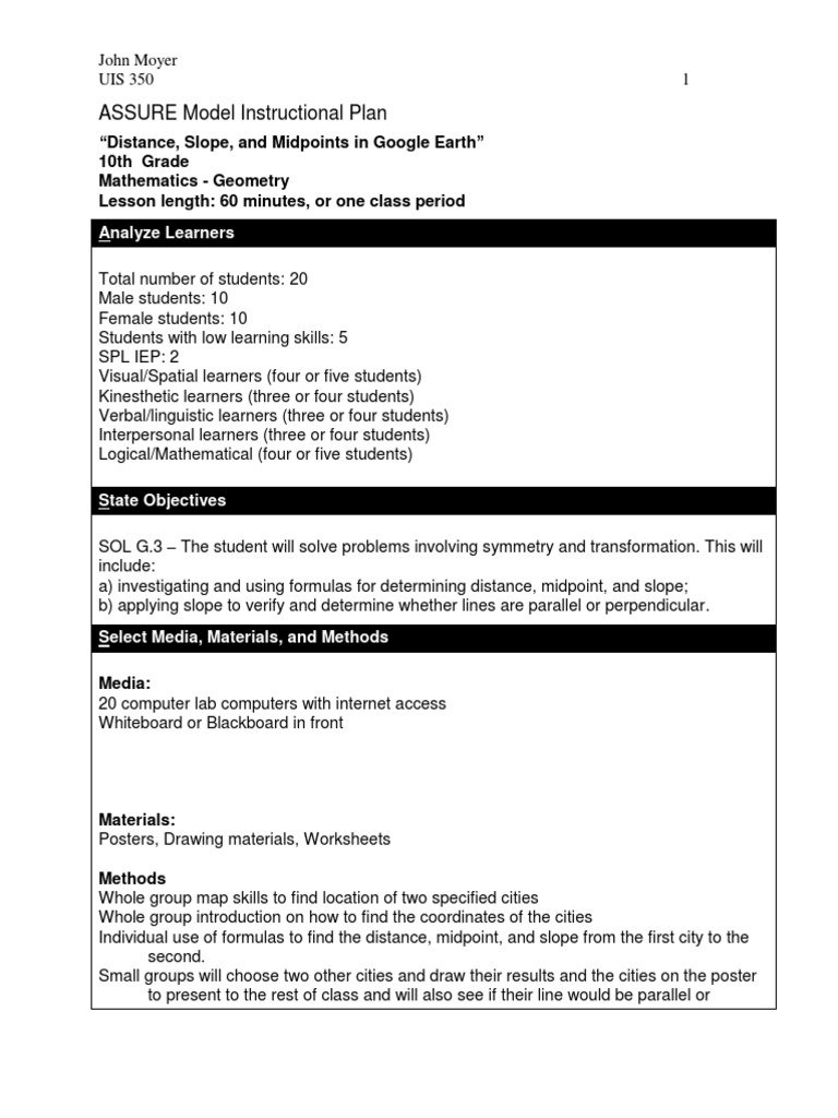 Assure Model Instructional Plan | PDF | Slope | Perpendicular