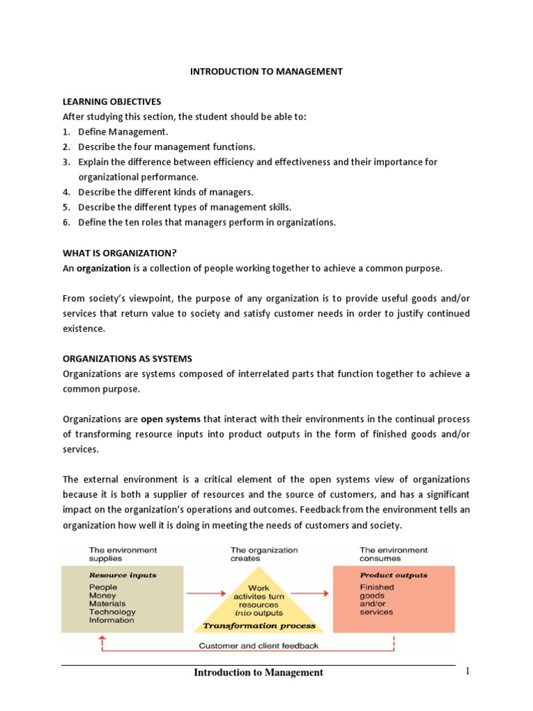 CH 1 Introduction To Management | PDF | Goal | Resource
