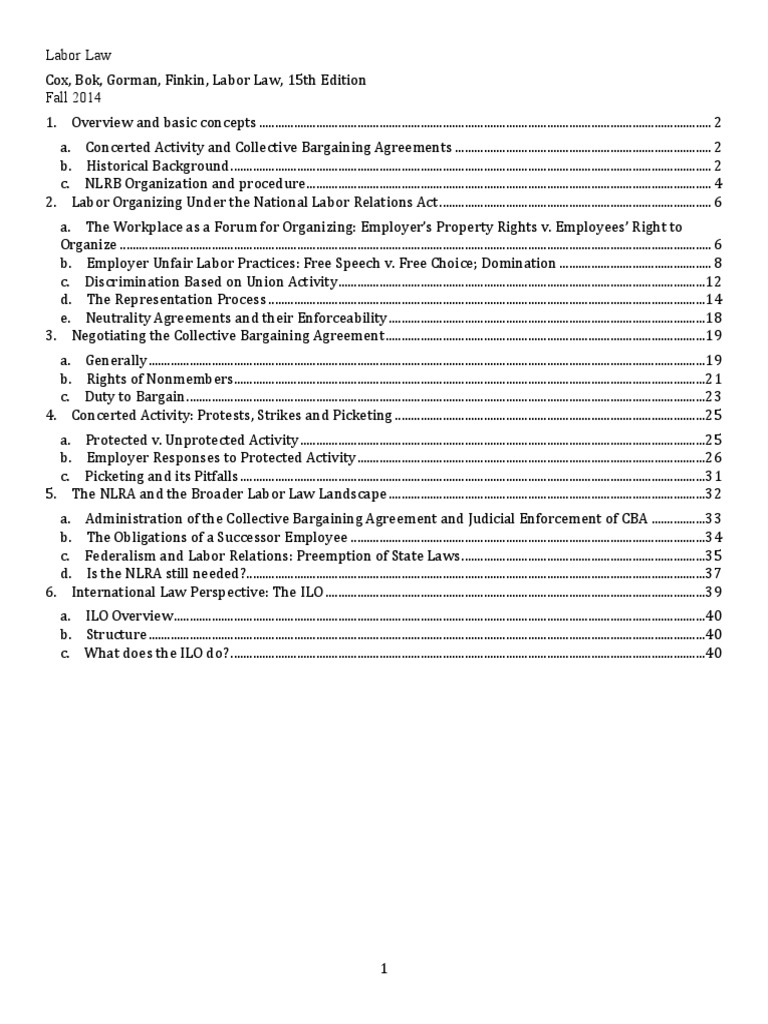 Labor Law Outline Fall 2014 | PDF | Injunction | United States Labor Law
