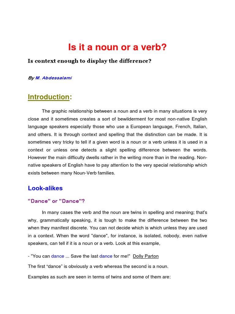 Is It A Noun or A Verb | PDF | Verb | English Language