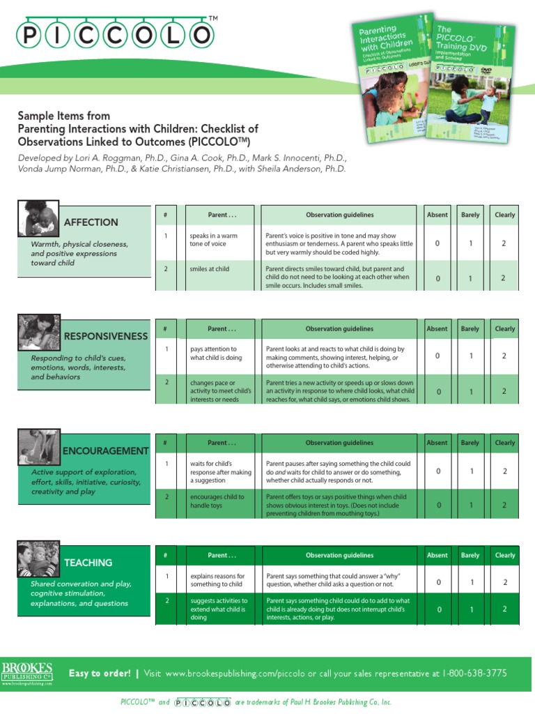 Piccolo Sample Items | PDF | Parenting | Relationships