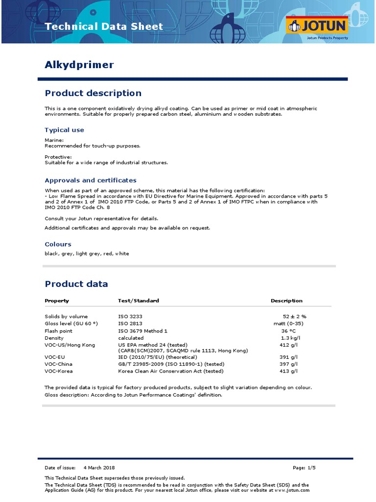 Alkyd Primer Technical Data Sheet | PDF | Abrasive | Materials