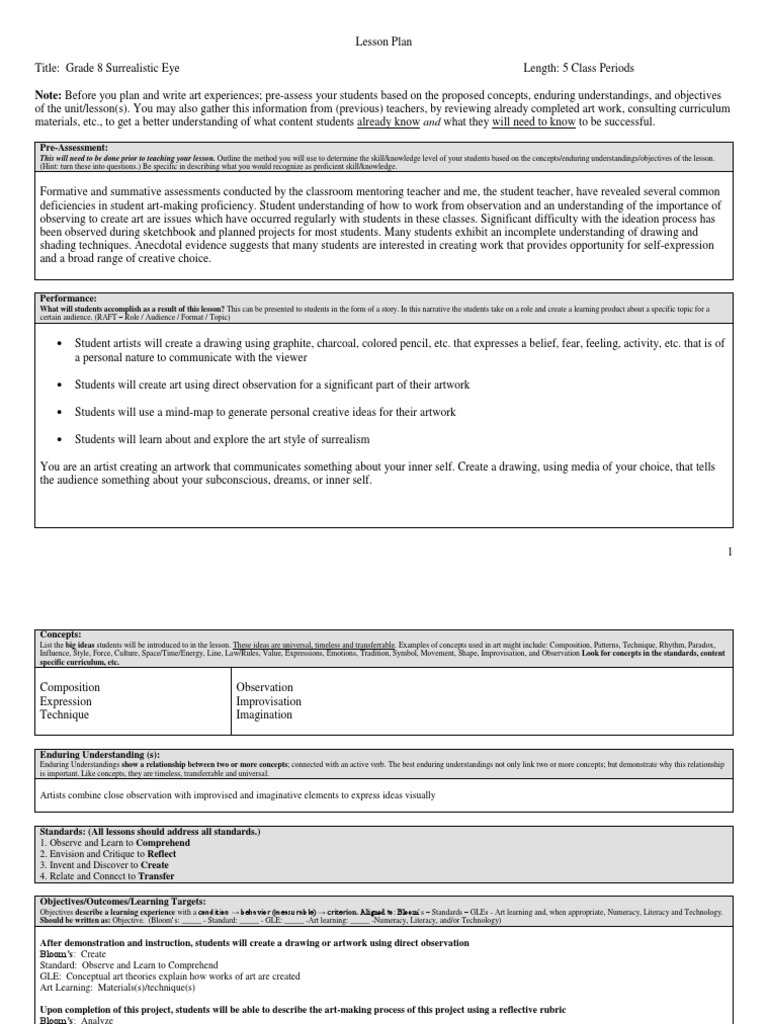 Surrealistic Eye Lesson Plan-8-Webb Cedit PDF | PDF | Rubric (Academic ...