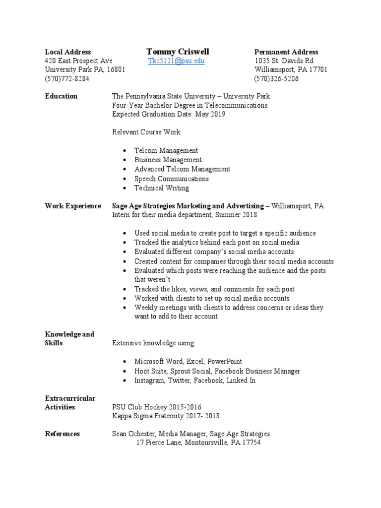 Tommy Criswell: Local Address Permanent Address | PDF