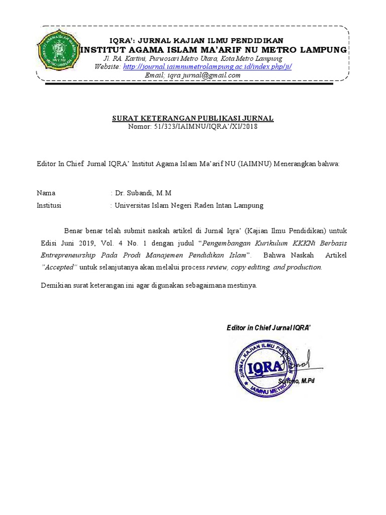 Surat Keterangan Pak Subandi PDF | PDF