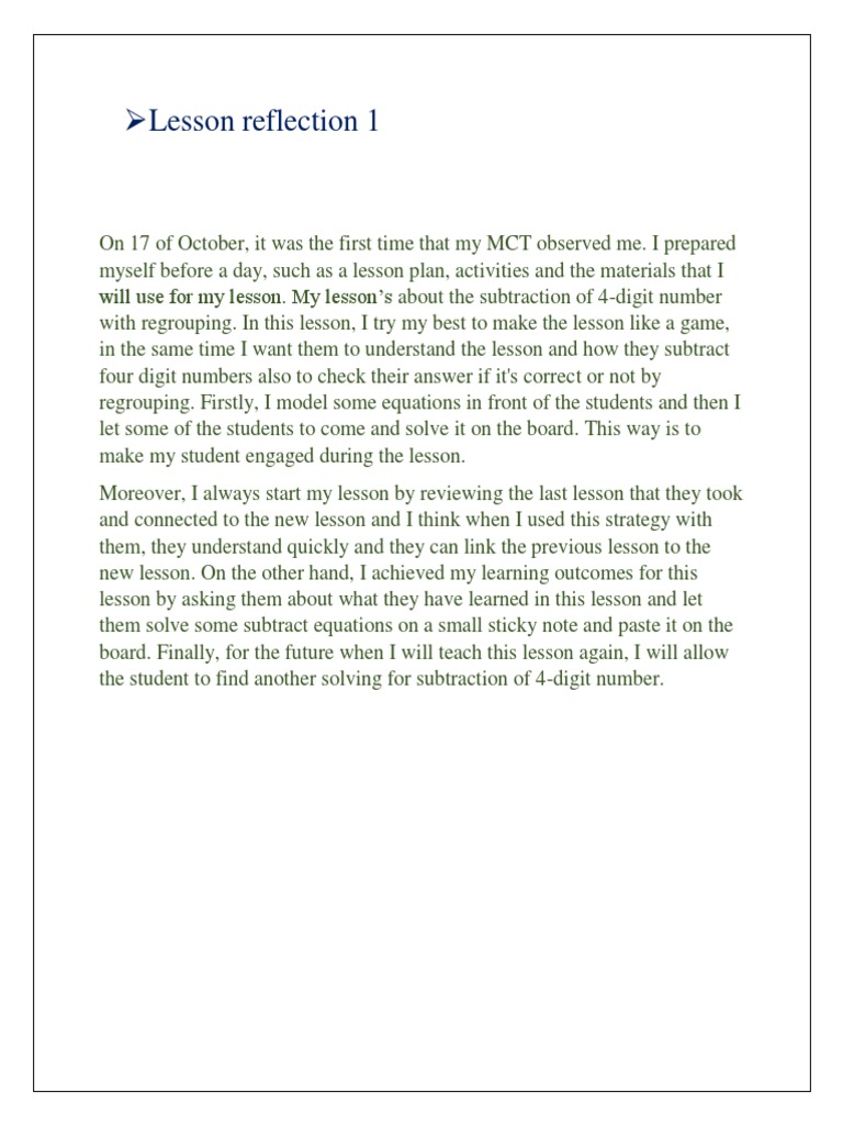 Lesson Reflection 1 | PDF