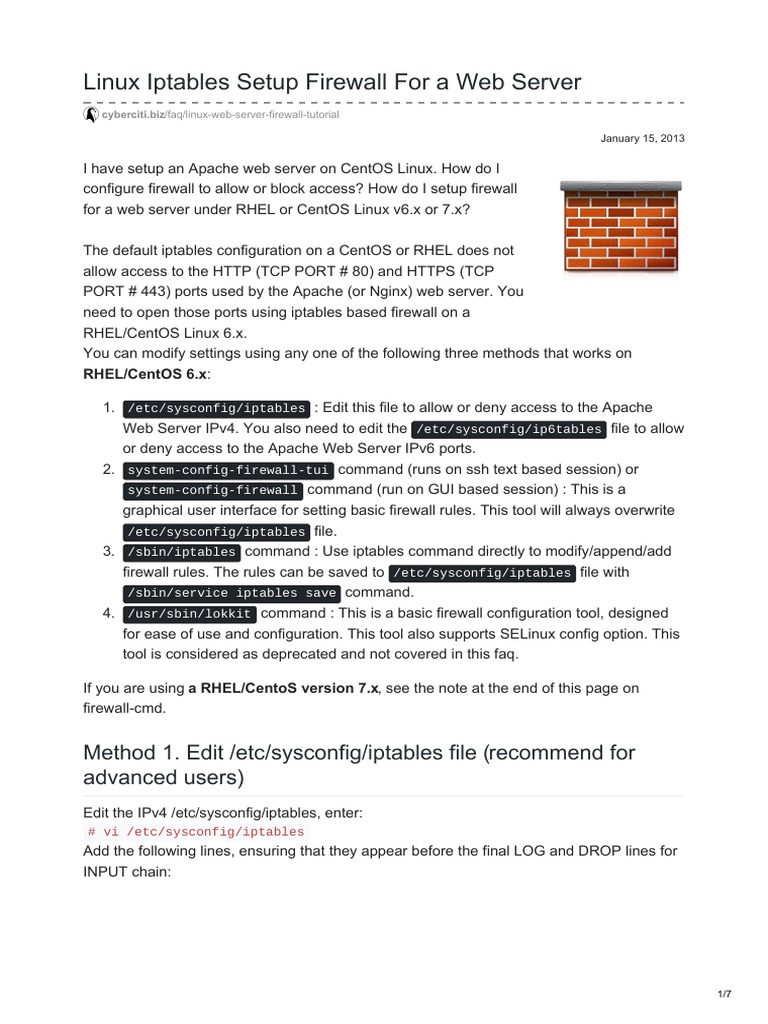 Cyberciti - Biz-Linux Iptables Setup Firewall For A Web Server | PDF | Firewall (Computing ...