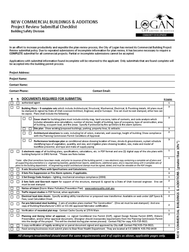 New Commercial Buildings & Additions Project Review Submittal Checklist ...