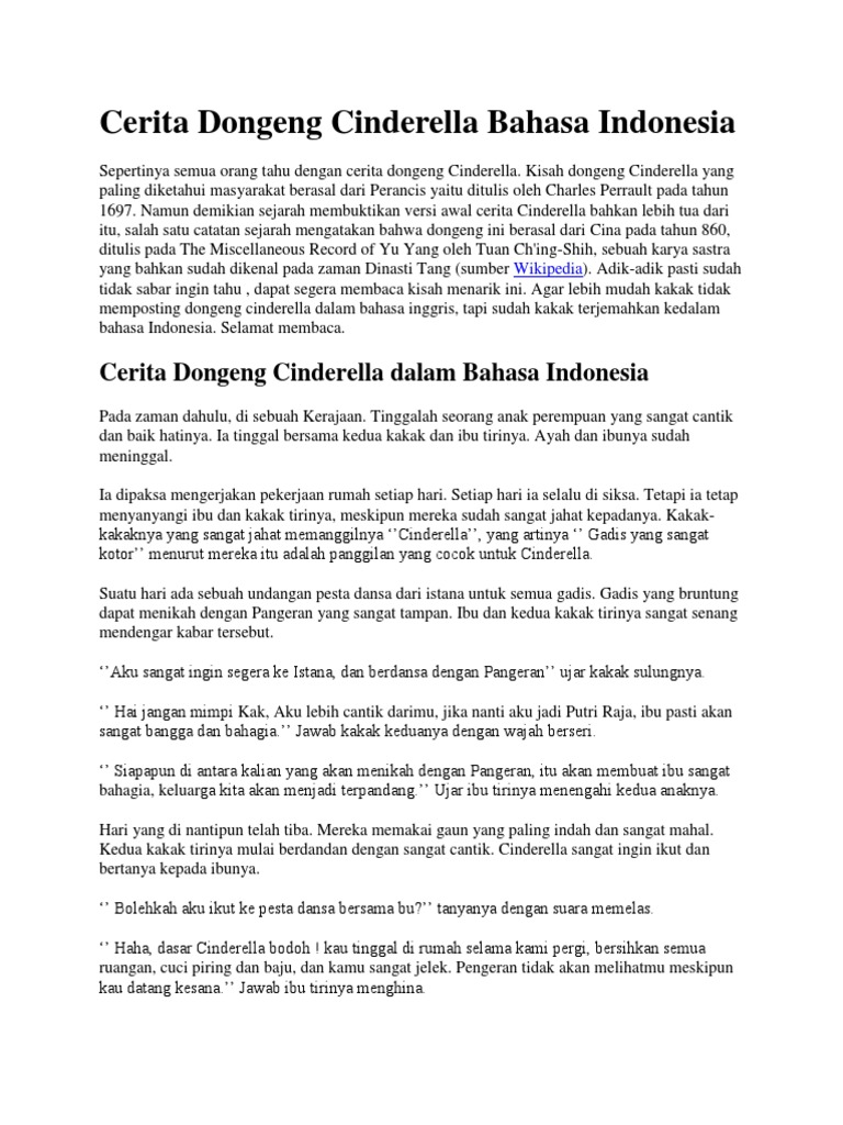 Cerita Dongeng Cinderella Bahasa Indonesia | PDF