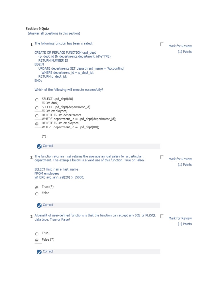 Section 9 Quiz Pdf Subroutine C Programming Language 6004