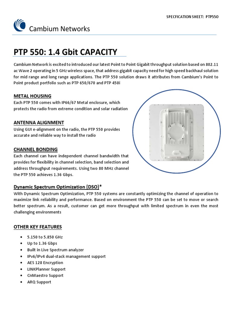 PTP 550 Spec Sheet | PDF | I Pv6 | Network Packet