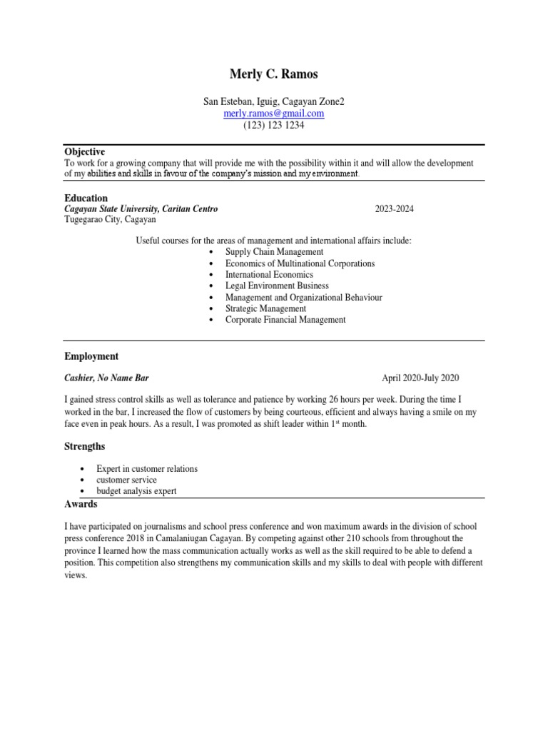 Merly C. Ramos: Objective | PDF