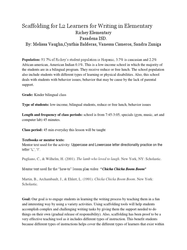 Scaffolding For l2 Learners For Writing in Elementary 1 | PDF | Letter ...