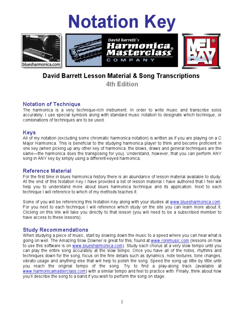 Notation Key - 13 PDF | PDF | Harmonica | Musical Notation