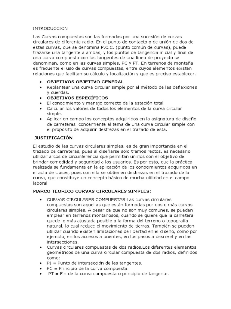 Curvas Compuestas en Diseño Vial | PDF | Curva | Geometría analítica