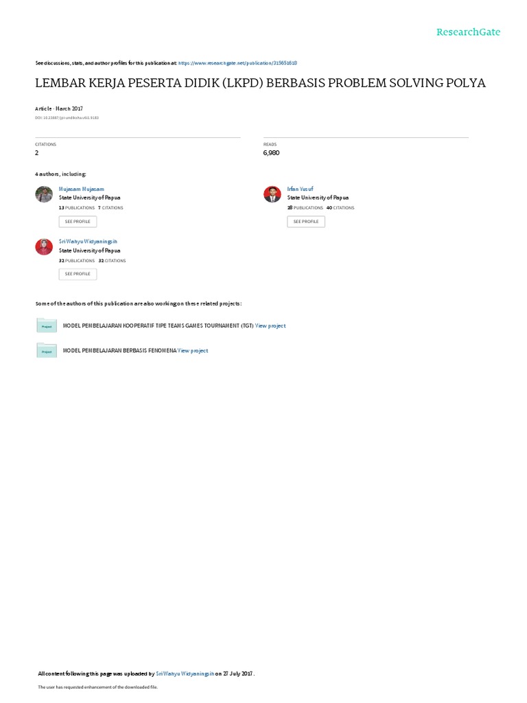 Lembar Kerja Peserta Didik (LKPD) Berbasis Problem Solving Polya | PDF
