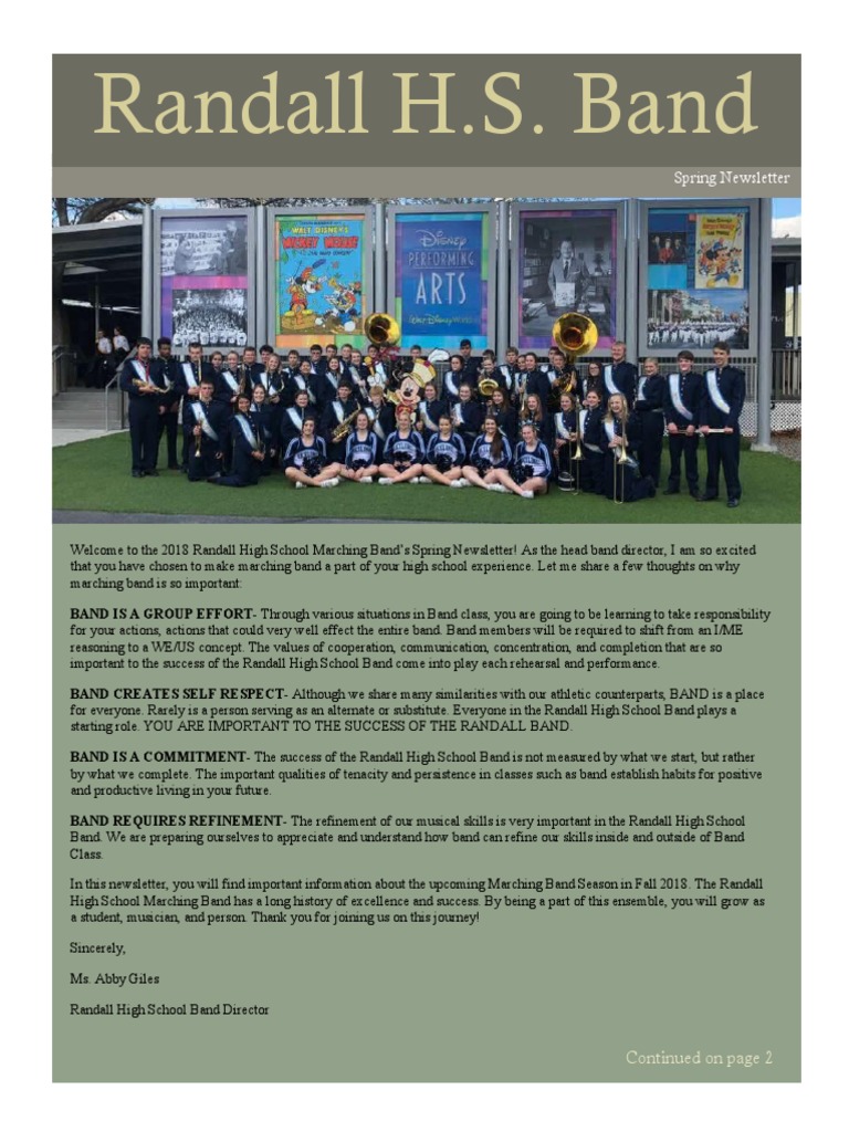 Randall H.S. Band: Spring Newsletter | PDF