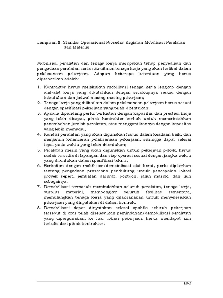SOP Mobilisasi Peralatan dan Tenaga Kerja | PDF